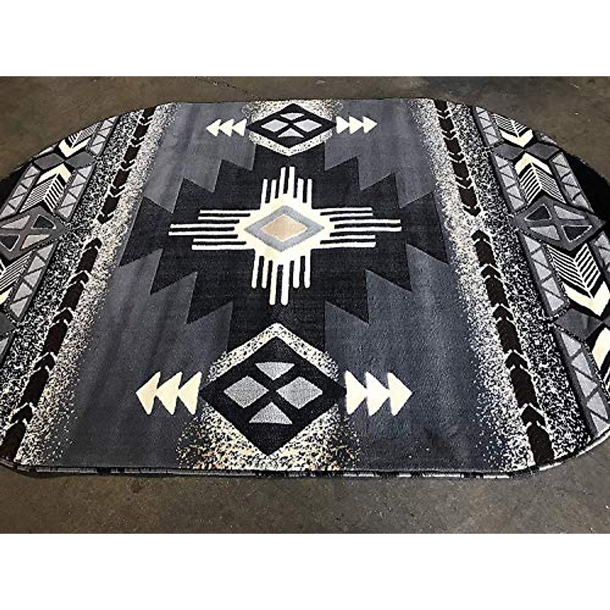 Champion Rugs Southwestern Navajo Aztec Native American Geometric Area Rug Gray (5 Feet X 7 Feet Oval)