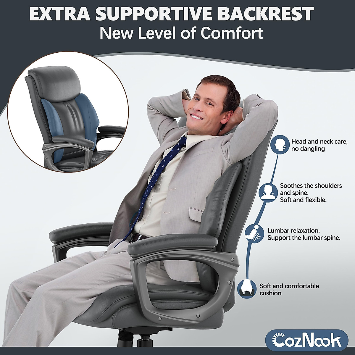 CozNook Ergonomic Executive Office Chair, Leather Desk Chair Comfy, Big and Tall Office Chair with Wheels,Lumbar Support and Padded Arms,Swivel Wide Computer Chair (Grey)