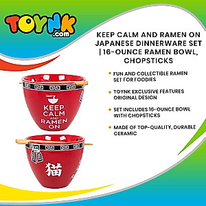Boom Trendz Bowl Bop Keep Calm And Ramen On Japanese Dinner Set | 16-Ounce Bowl, Chopsticks