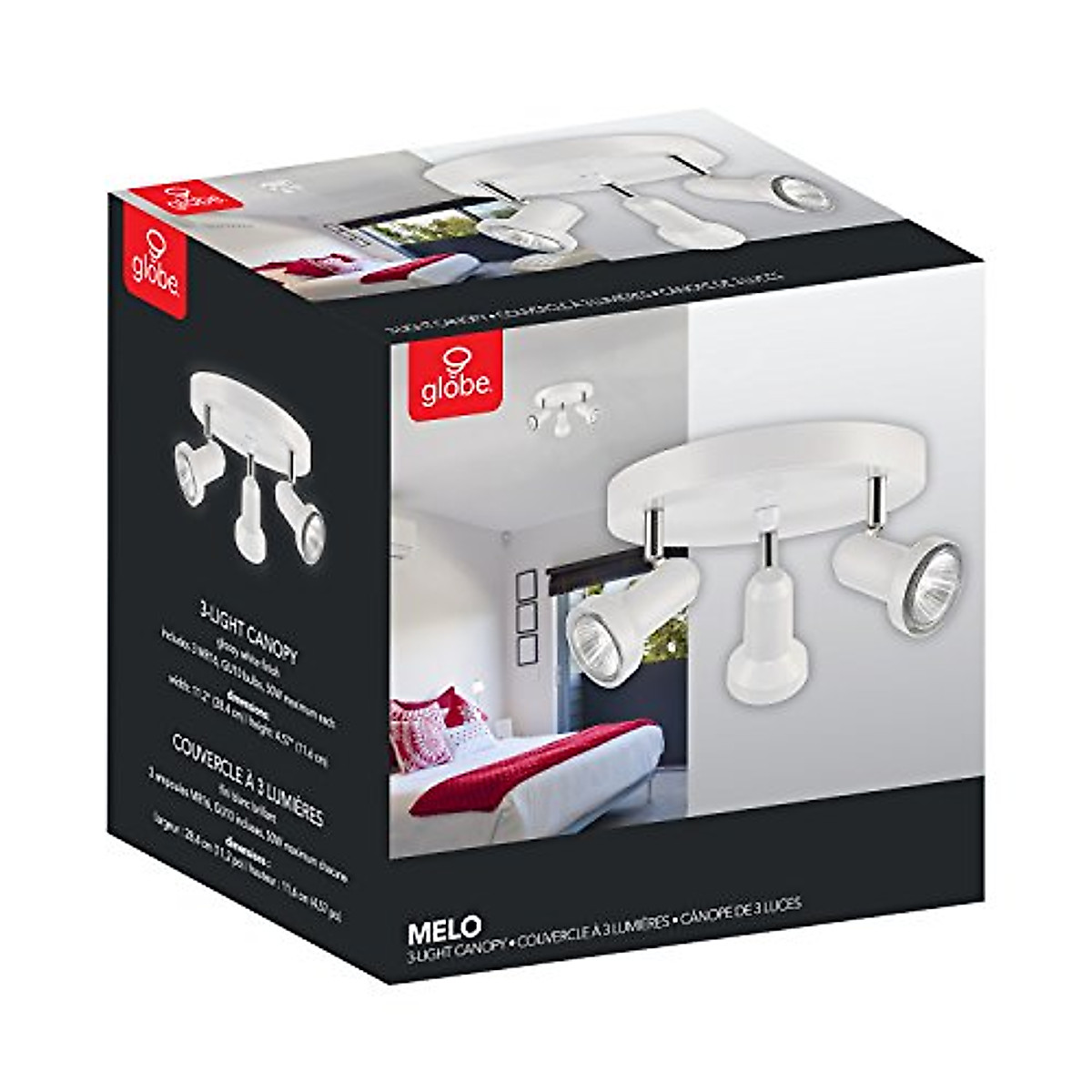 Melo 3-Light Track Lighting Canopy, Glossy White Finish, Bulbs Included,59323