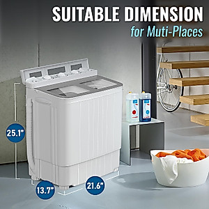 Superday Portable Mini Twin Tub Washing Machine Compact Washer and Spin Dryer w/Wash and Spin Cycle 17.6lbs Capacity For Camping, Apartments, Dorms, College Rooms, RV’S, Delicates, Grey