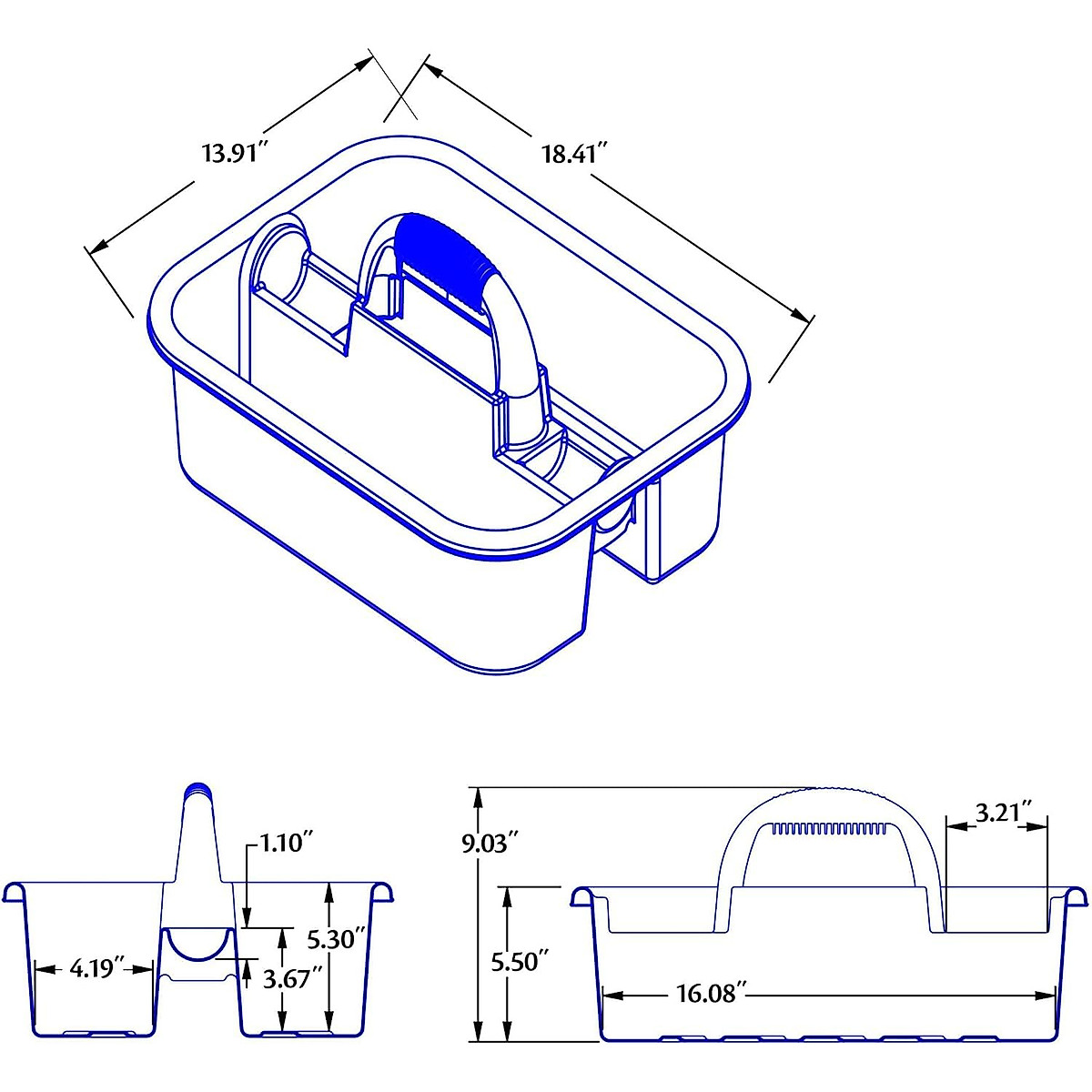 Akro-Mils 09185 Plastic Tote Tool & Supply Cleaning Caddy with Handle, (18-3/8-Inch x 13-7/8-Inch x 9-Inch), Blue (09185BLUE)
