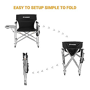FUNDANGO Aluminum Lightweight Oversized Director Camping Chair with Side Table, Armrest, Umbrella Holder, Foldable Padded Camp Seat for Outdoor, RV, Picnic, Beach, Lawn, Heavy Duty Holds up to 300lbs