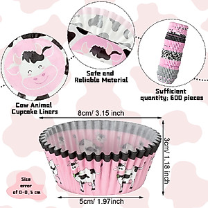 600 Pieces Cow Print Cupcake Liners Cow Animal Paper Muffin Cupcake Wrappers Baking Cups Cases Holders for Wedding, Farm themed Birthday, Party, Baby Shower Boy Girl