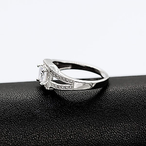 Uloveido Princess Cut Lab Created Diamond Wedding Engagement Ring Square Cubic Zirconia infinity Rings with Halo (Size 6) WX013