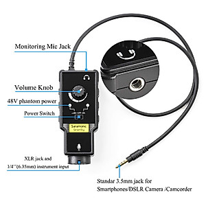 Saramonic Smartrig II XLR Microphone & 6.3mm Guitar Adapter with Phantom Power Preamp Amplifier for iPhone 8 8 Plus 7 7 Plus 6 iPad iPod, Android Smartphone