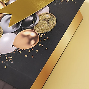 lilymelon 4 Pack 9" Happy Birthday Gift Bags For Birthday Party With Tissue Paper (Black/Gold)