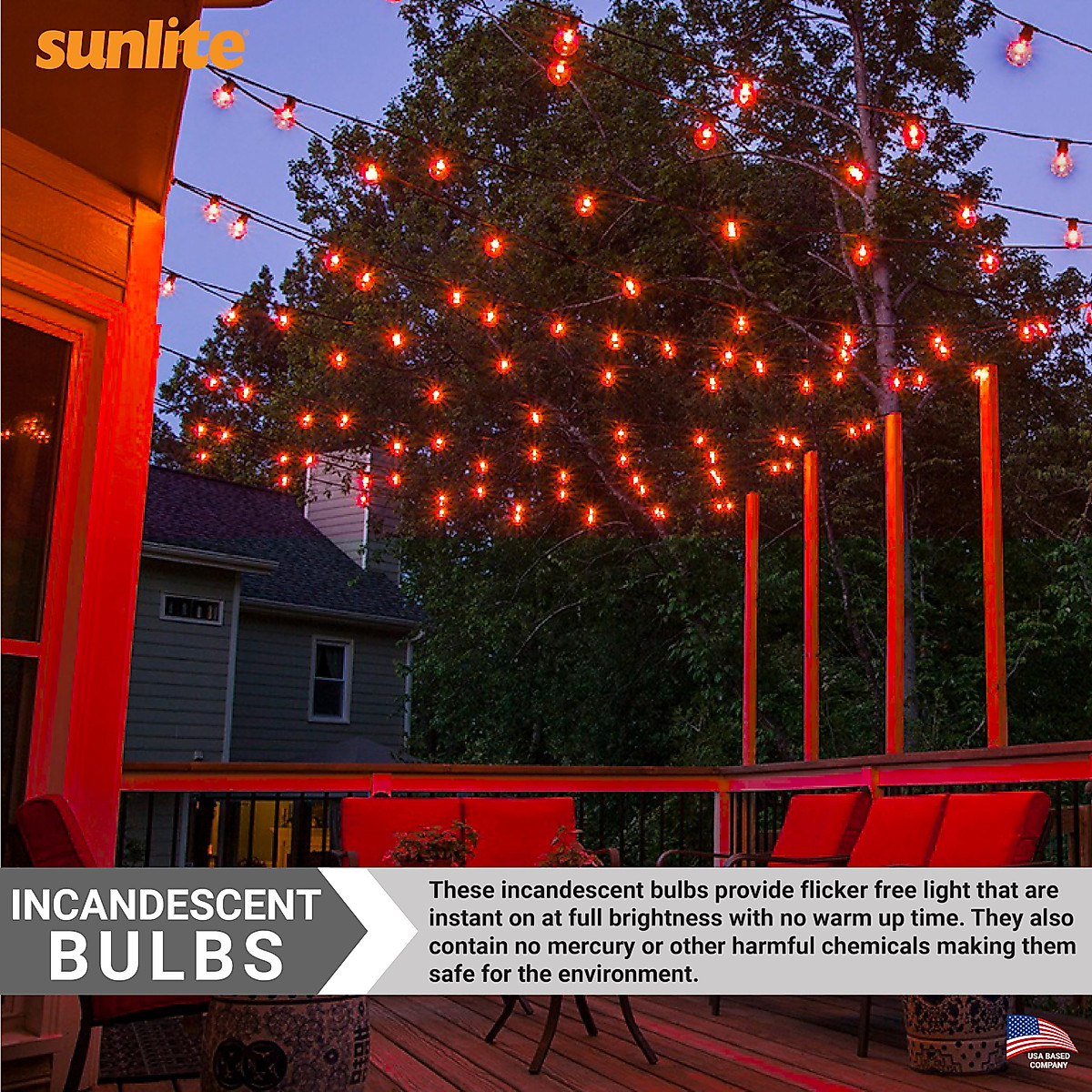 Sunlite 7C7 Incandescent Bulb, 7 Watt, Candelabra E12 Base, C7 Small Night Light, Colored Bulb, Red, 8 Count