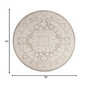 SAFAVIEH Reflection Collection Area Rug - 6'7" Round, Beige & Cream, Vintage Distressed Design, Non-Shedding & Easy Care, Ideal for High Traffic Areas in Living Room, Bedroom (RFT664A)