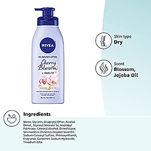 NIVEA Cherry Blossom and Jojoba Oil Infused Lotion, Moisturizing Body Lotion for Dry Skin, 16.9 Fl Oz Pump Bottle
