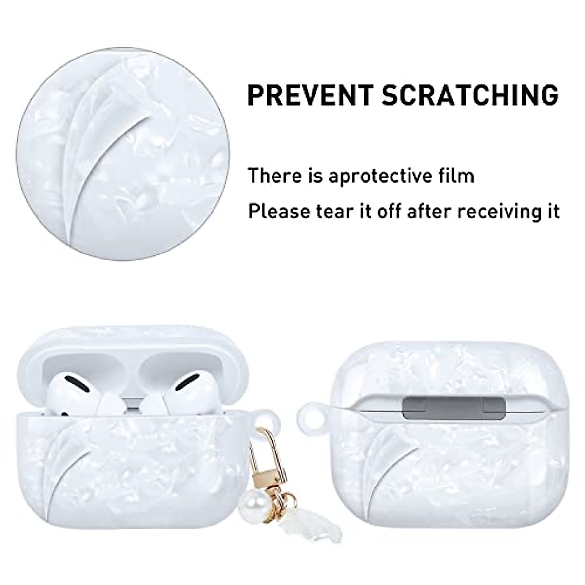 AirPods Pro Case Cover Pearl Shell Keychain for Apple AirPods Pro, Full Protective Silicone Accessories Skin Cover for Women Men Girl with AirPod pro Wireless Charging Case [Front LED Visible]