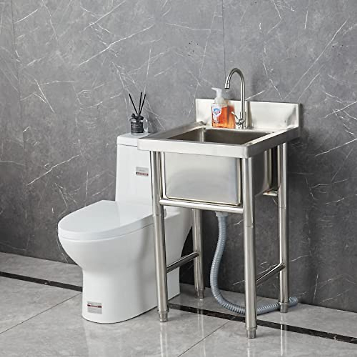 Handmade Sink 304 Stainless Steel Kitchen Sink Hand Made 1 Compartment Capacity Huge Tub Sink for Farmhouse Cafe Shop