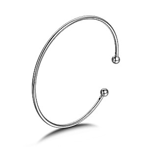 EXRANQO 925 Sterling Silver Open Bangle Bracelet Two Bead Cuff Bangle for Women Jewelry Presents