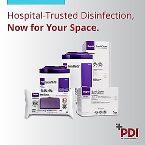 PDI Super Sani-Cloth Germicidal Disposable Wipe, White, 6 X 6-3/4", 160 Count