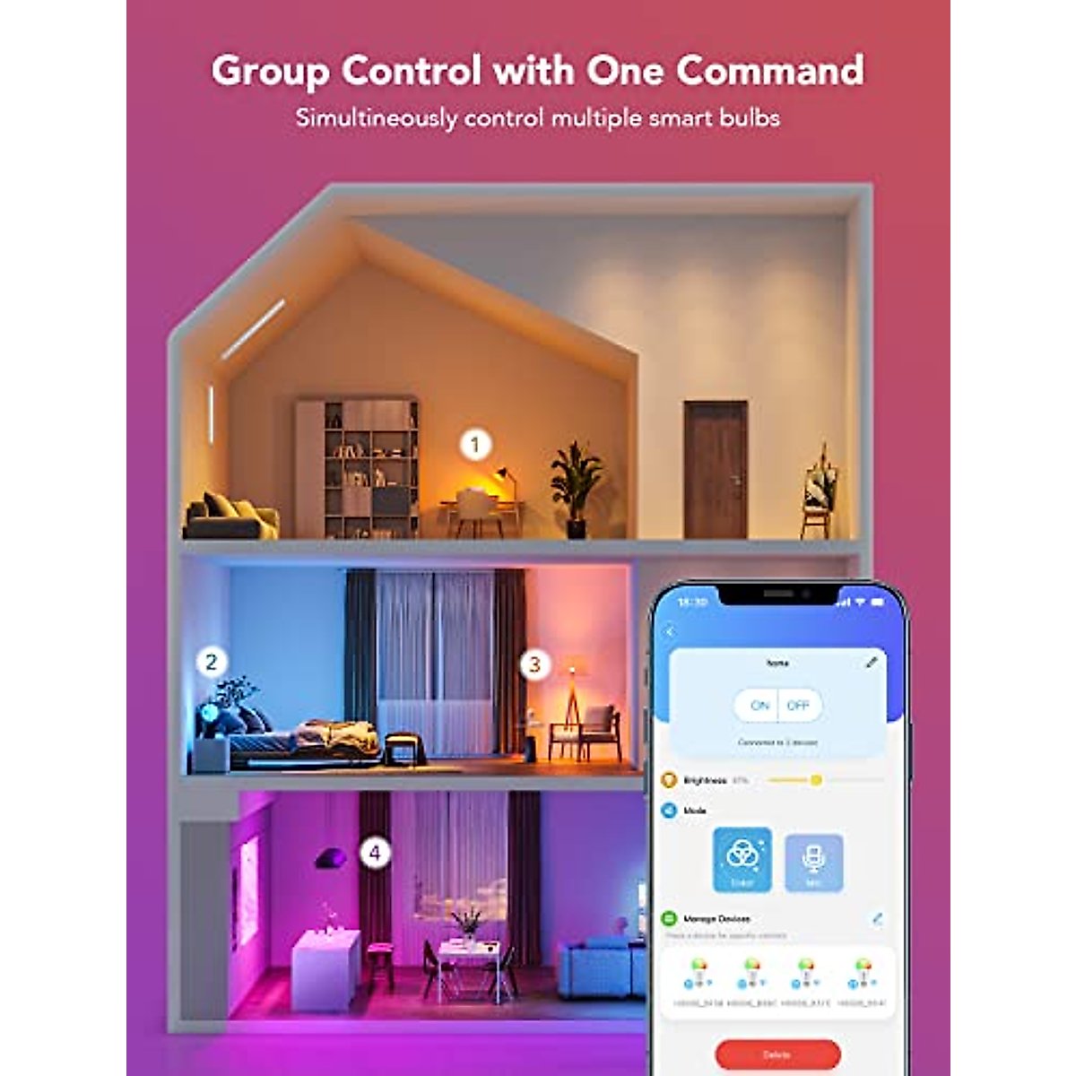 Govee Smart A19 LED Light Bulbs, 1000LM RGBWW Dimmable, Wi-Fi & Bluetooth Color Changing Light Bulbs, Works with Alexa & Google Assistant No Hub Required, 75W Equivalent Smart Bulbs, 2 Pack