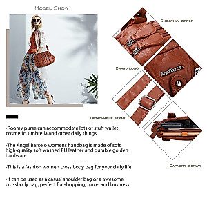 Angel Barcelo Purses and Handbags Women Tote Shoulder Bag Top Handle Satchel Hobo Bags Fashion Washed Leather Purse Brown