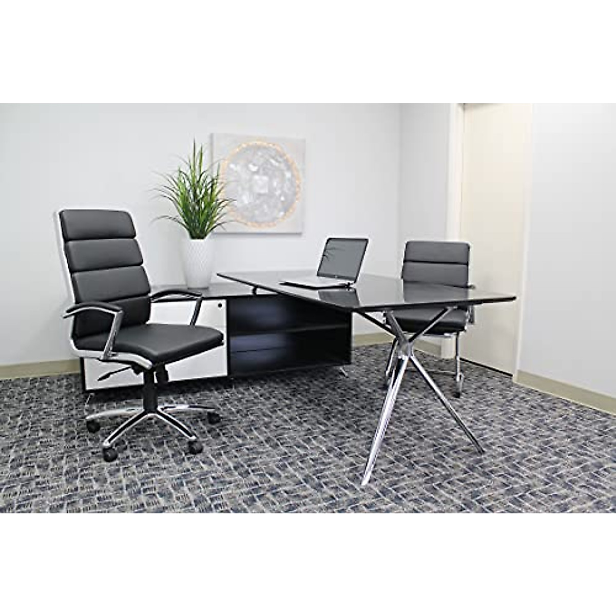 Boss Office Products CaressoftPlus Executive Chair, Traditional, Metal Chrome Finish 30D x 27W x 42H in