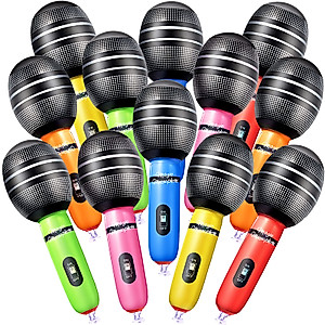 30 Pieces Inflatable Microphones Blow up Microphone Assorted Colors Inflatable Microphone Props Plastic Toys for Musical Concert Themed Party Role Play Birthday Party Decoration Supplies