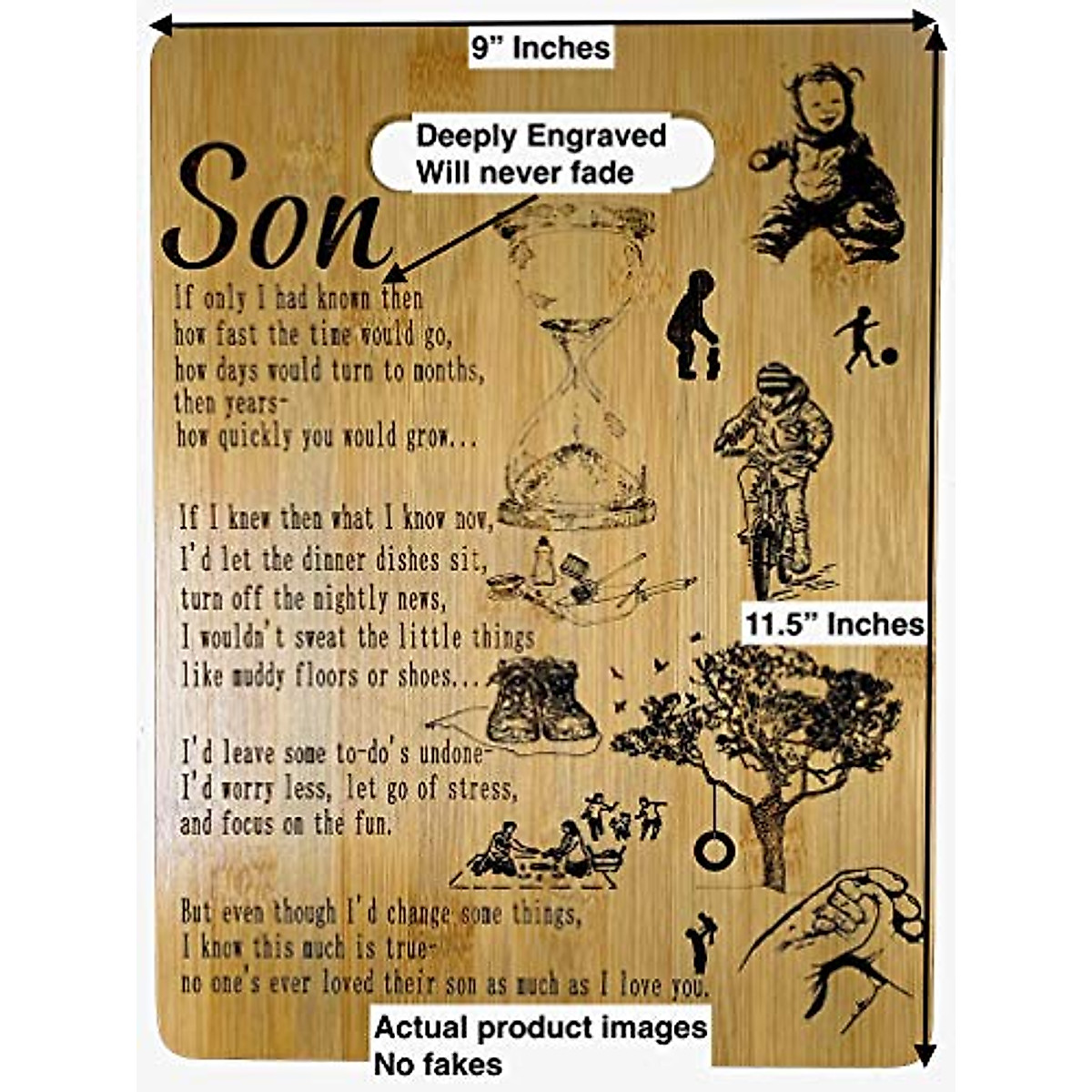 Gift for Son - Engraved bamboo cutting board 9" x 12"