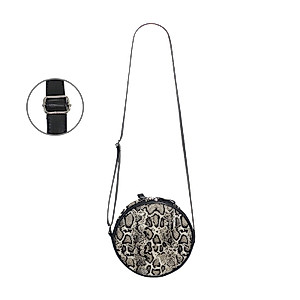 OTVEE Snake Skin Animal Pattern Crossbody Bag Small Canvas Shoulder Round Bag for Women