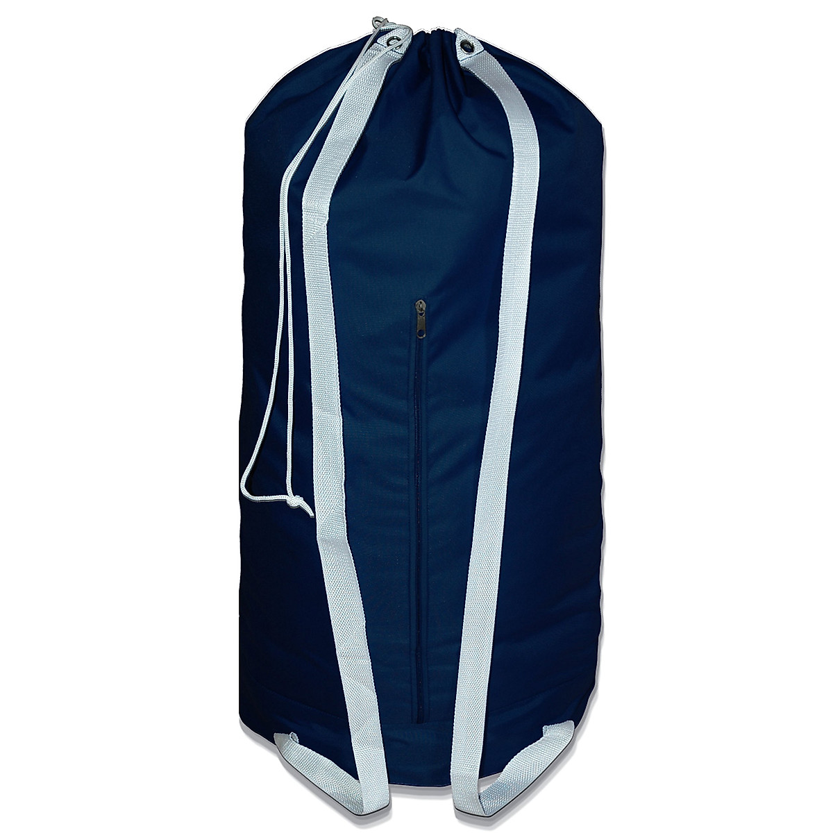 The Fine Living Co. Large Printed Laundry Bag with Adjustable Shoulder Straps & Drawstring,115L Capacity Heavy Duty Laundry Bag Backpack with Side Zipper, Space Saving Dirty Clothes Tall Laundry Bags, Foldable Laundry Hamper Bag 34"x14"x14" (Navy Blue)