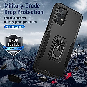 Samsung A53 5G Case, Galaxy A53 5G Case with [Tempered Glass Screen Protector Include] Circlemalls Military Grade 12 ft Drop Test Protection Shockproof with Ring Holder Kickstand Phone Cover- Black