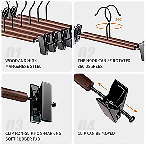 BUMODEL Wooden Pants Hangers with Clips 20 Pack Adjustable Wood Skirt Hangers for Women Space Saving Clothes Hangers Jeans Trousers Hangers for Closet Non Slip,Brown