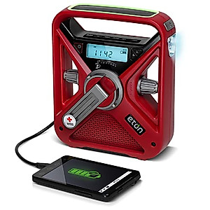 Eton - American Red Cross FRX3+ Emergency NOAA Weather Radio, Red, Digital Display, Hand Turbine, Solar Power, Red LED Flashing Beacon, 7 NOAA/Environment Canada Weather Bands, Phone Charger