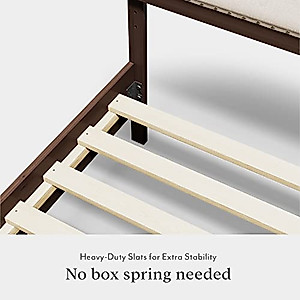 DG Casa Salerno Solid Wood Platform Bed Frame with Nailhead Trim - Queen Bed Frame with Adjustable Headboard, Full Wooden Slats, No Box Spring Needed - Queen Upholstered Bed Frame in Natural Fabric