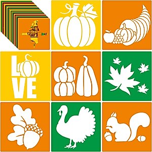 Henoyso 24 Pcs Fall Stencil Set 8 x 8 Inch Plastic Drawing Painting Stencil Templates Stencil Assorted Stencils Reusable for Kids Painting on Wood Paper Scrapbook Wedding DIY Art Crafts