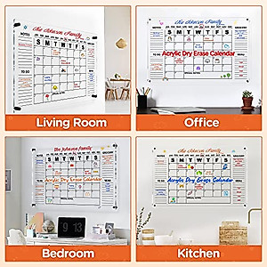Loiion Large Acrylic Calendar, Personalized Dry Erase Board, Family Calendar 2023 Calendar Reusable Monthly Weekly To Do List, Office, Glass, Custom Calendar Housewarming Gift 22.8”x15.8“