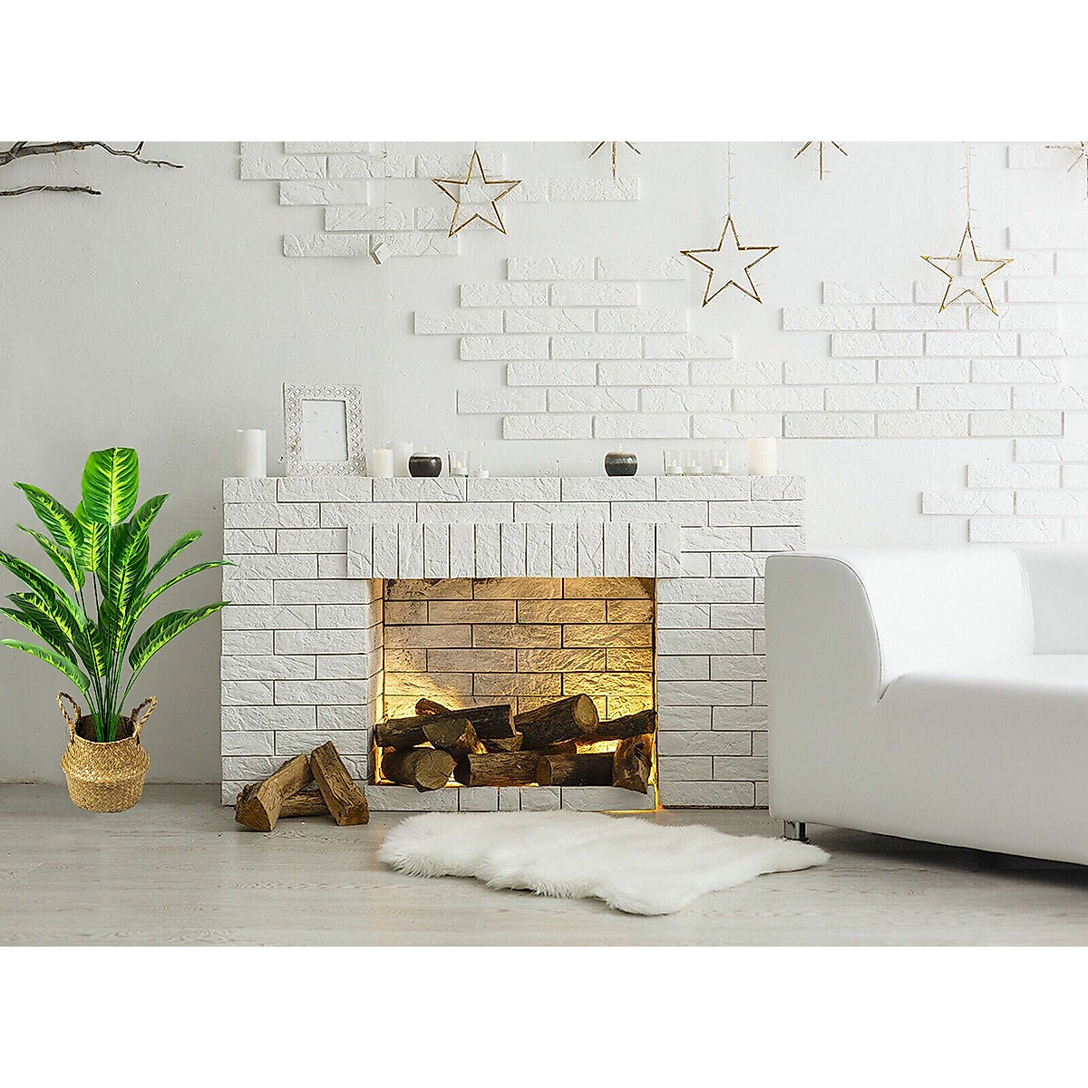 Rozwkeo Artificial Plants Fake Ficus Tree Leaves with Stems 29" Tall Faux Bird of Paradise Palm Tree Imitation Frond Green Leaf Tropical Plants Greenery Floral Jungle Party Home Garden Decoration