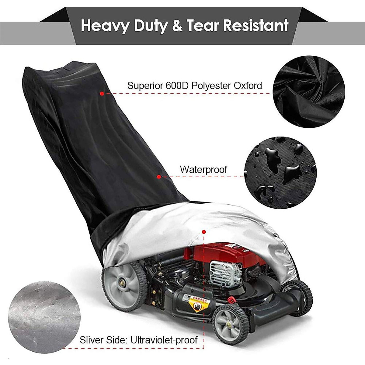 Thten Lawn Mower Cover,Waterproof Heavy Duty Push Mower Covers,Dust UV Protection,Secure Draw String and Large Size for Universal Fit with Drawstring & Storage Bag,Oxford 600D