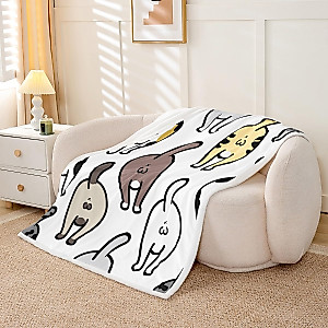 Manfei Lovely Cat Throw Blanket Cute Kitten Butt of Cat Doodle Bed Throws for Kids Boys Animal Theme Flannel Fleece Blanket for Couch Sofa Cozy Luxury Bed Blanket, Throw Size (50 x 60 Inches)