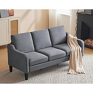 Luxury 72" Comfy Sofa Couch with Spring Cushion,Comfy Upholstered 3 Seater Sofa, Love-Seat Sofas & Couches with Deep Seat And Ultra Thick Cushion,Compact Small Couch for Bedroom Apartment Office,Grey