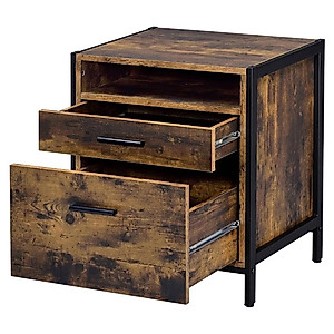 Acme Juvanth Wooden Nightstand with 2-Drawer in Rustic Oak and Black