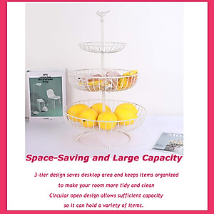 SuperDuo 3-Tier Fruit Basket Bowl Metal Wire Countertop Vegetable Stand Holder with Top Handle-Bird Shape for Kitchen Livingroom -Golden