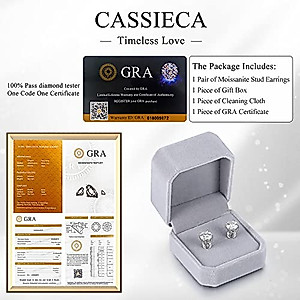CASSIECA Moissanite Stud Earrings 0.6ct-4ct D Color VVS1 Clarity Brilliant Round Cut Lab Created Diamond Earrings 18K White Gold Plated 925 Sterling Silver Moissanite Earrings