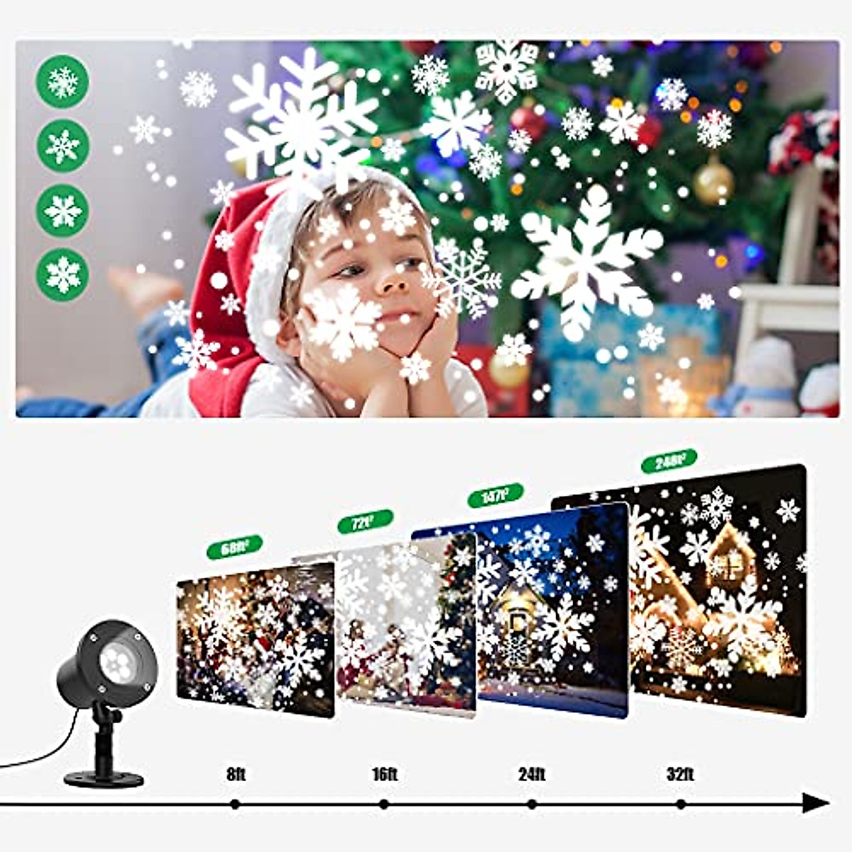 Christmas Lights Outdoor Lights Outside LED Projector Halloween Decorations Waterproof White Moving Snowflake Landscape for Christmas, Holiday, Birthday, Wedding, Party, Garden