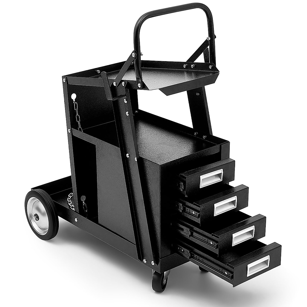 Therwen Welding Cart, 2 Tier Welder Cart with 4 Drawers, 396.8 lbs Weight Capacity, Heavy Duty Rolling Welder Cart on Wheels, Tank Storage Safety Chains for Welder and Plasma Cutter