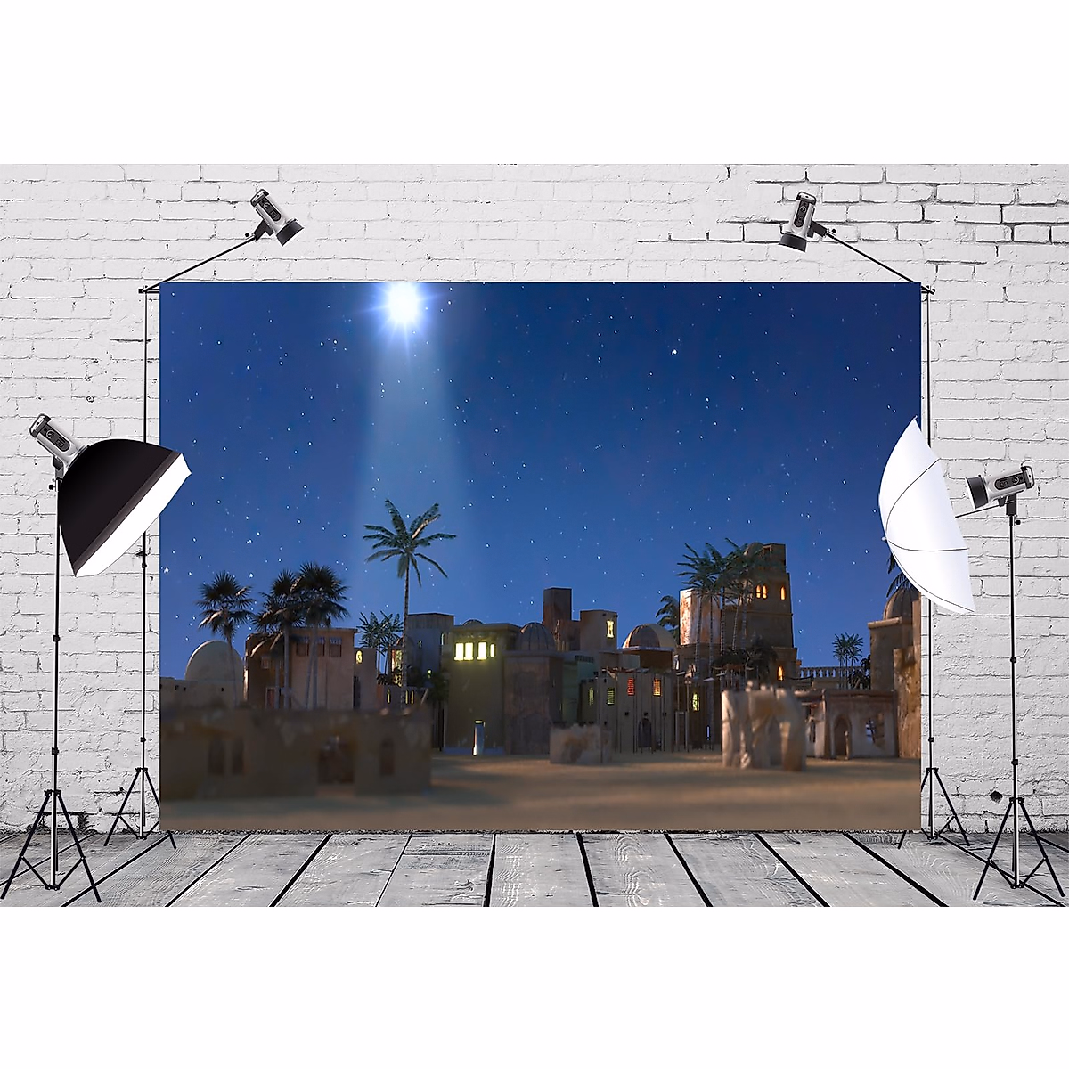 BELECO 12x10ft Fabric Nativity Backdrop Christmas Star Night Manger of Christmas of Jesus Christ Bethlehem Town Village Background Star of Bethlehem Religious Church Christmas Decoration Photo Props
