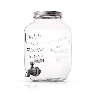 JoyJolt 1-Gallon Drink Dispenser. Glass Beverage Dispenser with Spigot plus Ice Cylinder and Fruit Infuser! Water Dispenser, Lemonade Stand, Punch Bowl, Juice Container - Drink Dispensers for Parties