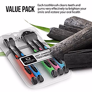 Charcoal Black Toothbrush [Gentle Soft] Slim Teeth Head Whitening Brush for Adults & Children [Family Pack] - Ultra Soft Medium Tip Bristles