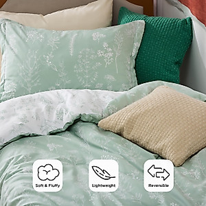 Bedsure Twin Comforter Set - Sage Green Bed Set, 2 Pieces Cute Floral Bedding, 1 Soft Reversible Botanical Flowers Comforter and 1 Pillow Sham