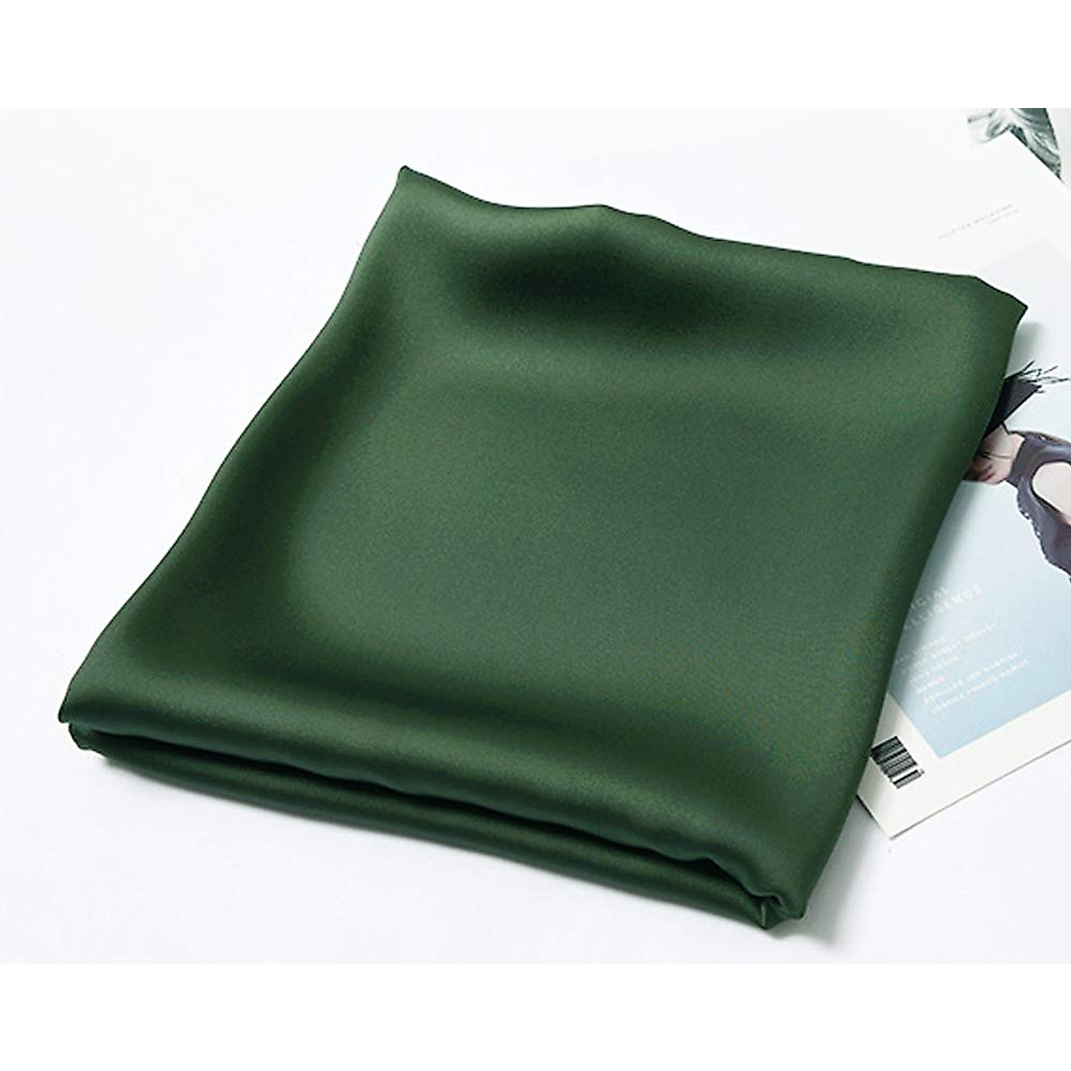 Persmileful Women's Fashion Soft Large Satin Square Chiffon Polyester Scarf Set Head Neck Multiuse Solid Colors Available (Dark green)