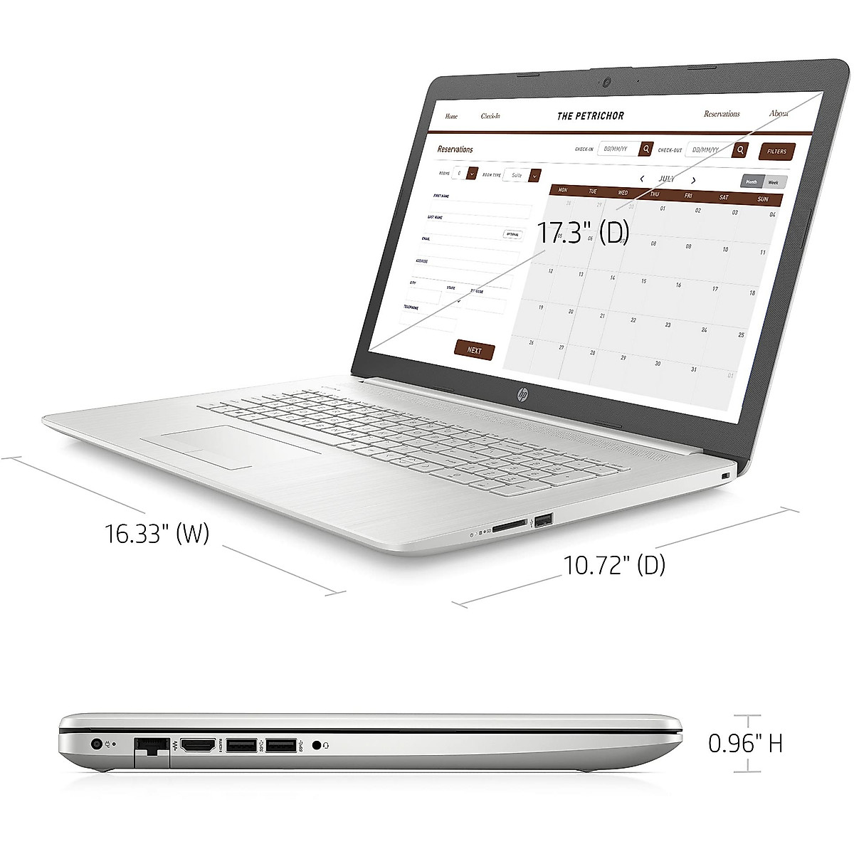 HP Newest 17 Laptop, 17.3" HD+ Display, 11th Gen Intel Core i3-1115G4 Processor, 16GB RAM, 256GB PCIe SSD, Webcam, Bluetooth, HDMI, RJ-45, Windows 11 Home, Silver