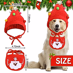 Lauwell 4 Pcs Christmas Dog Pet Costume Include 2 Christmas Tree Hat Small Dog Headgear and 2 Adjustable Collars Bib Santa Elf Cat Bib for Xmas Dog Cat Outfit Clothing Party Accessory