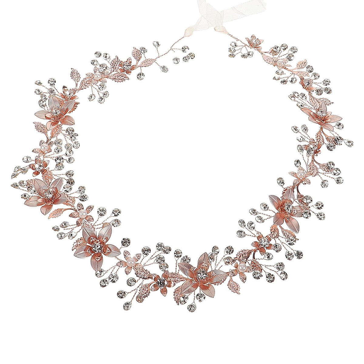 KESYOO Wedding Crystal Belt Fashion Bridal Dress Belt Accessory Bridal Flower Waistband Rose Gold Belt (Rose Gold)