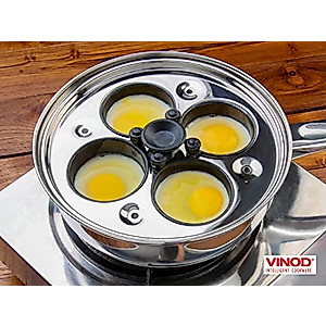 Vinod Non Stick Egg Poacher Pan – Skillet, Glass Lid, Removable Cup Tray - 4 Large Cups - Stainless Steel Poached Egg Cooker – Food Grade Egg Poaching – Heat Friendly Handle - Free Silicon Spatula