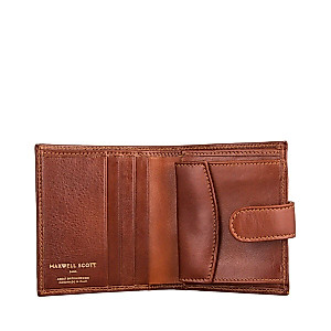 Maxwell Scott - Mens Compact Luxury Leather Mens Small Wallet with Button Fastener - Made in Italy - The Pietre Chestnut Tan